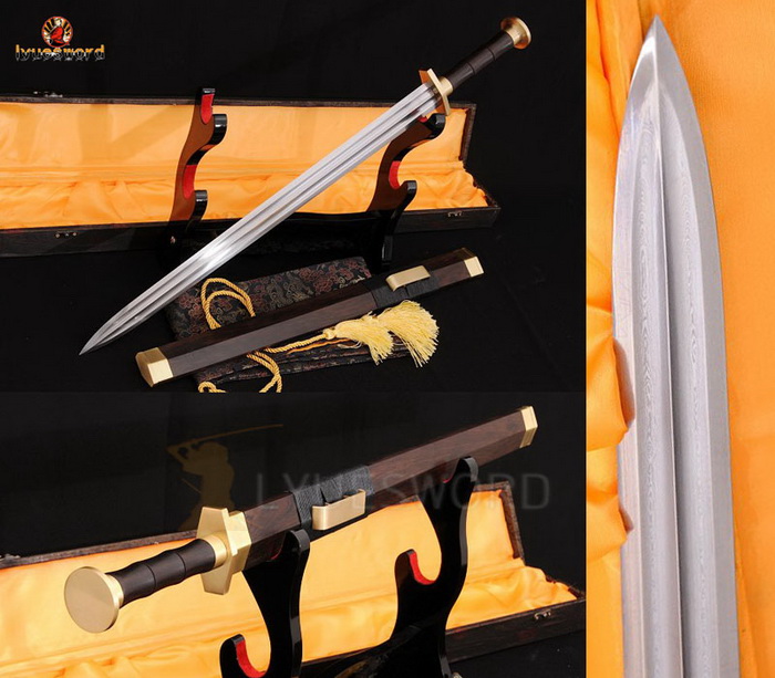 High Quality Chinese Jian Real Sword Very Sharp Damascus Double Groove ...