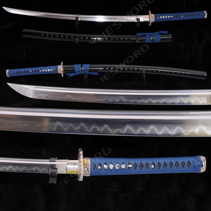 High Quality Japanese Samurai Katana Damascus Steel Clay Tempered ...
