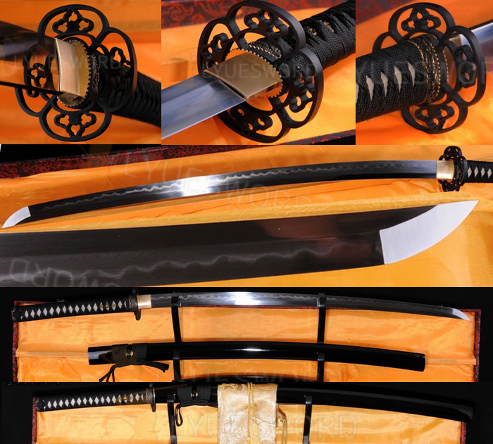 Folded Steel Clay Tempered Blade Japanese Samurai Sowrd Full Tang Blade ...