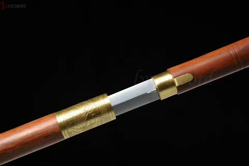 walking stick cane sword damascus folded steel blade hiking lock ...