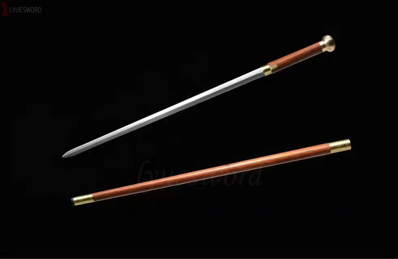 walking stick cane sword damascus folded steel blade hiking lock ...