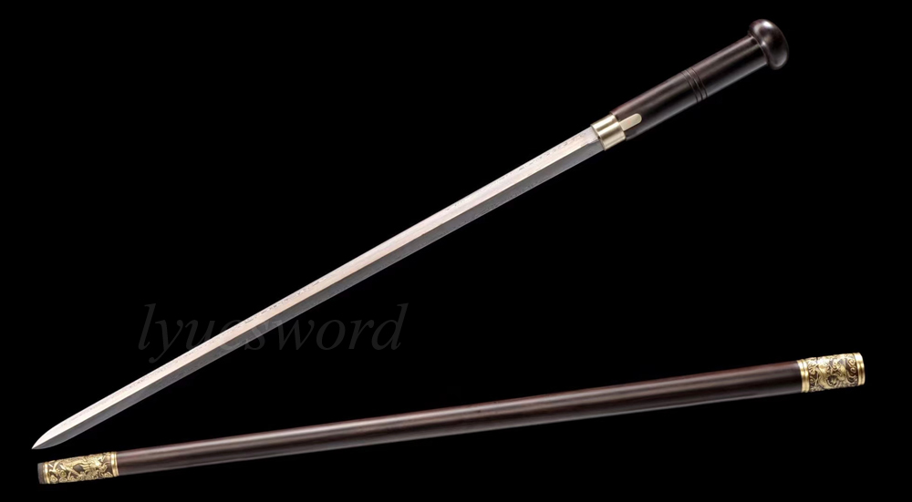 Cane Sword Damascus Walking Stick Hiking Lock Mechanism Trekking Jian ...