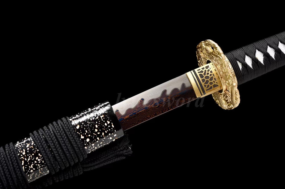 Handmade Japanese Katana Damascus Folded Steel Red Blade Full Tang ...